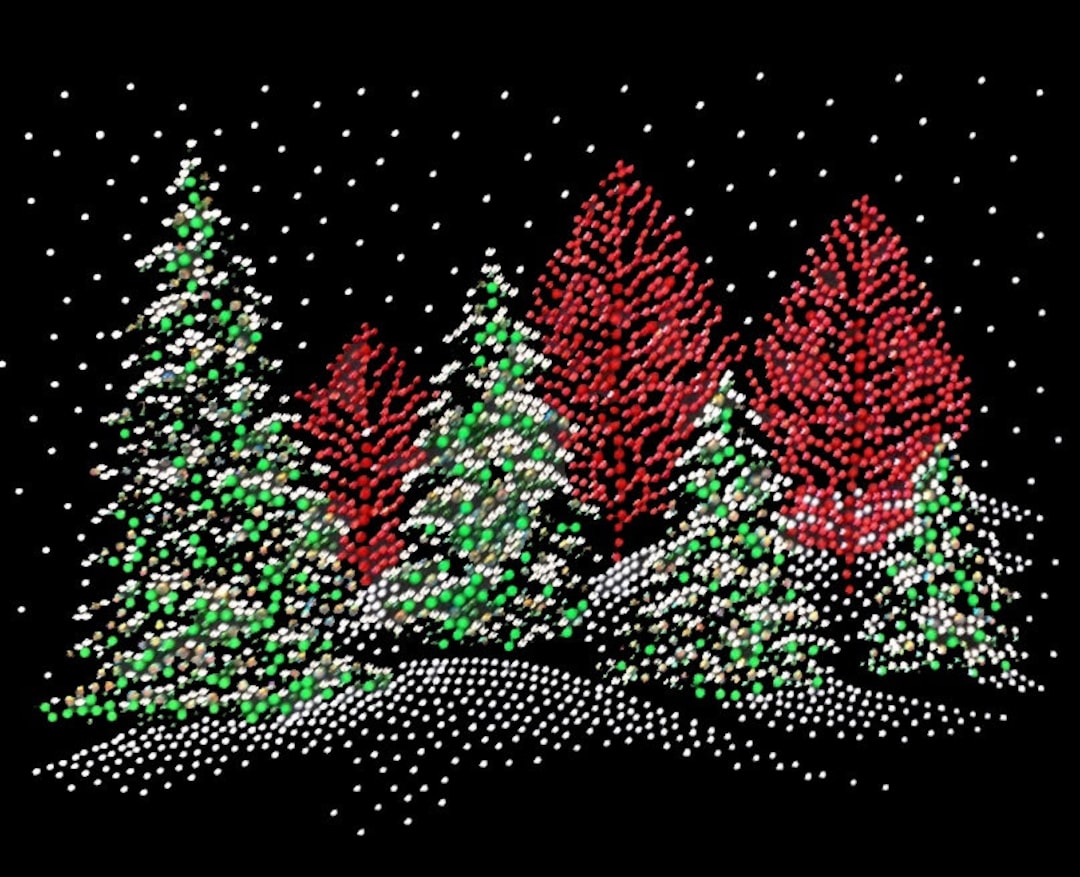 HOTFIX RHINESTONES Heat Transfer Iron on " Christmas Tree With Snow ...