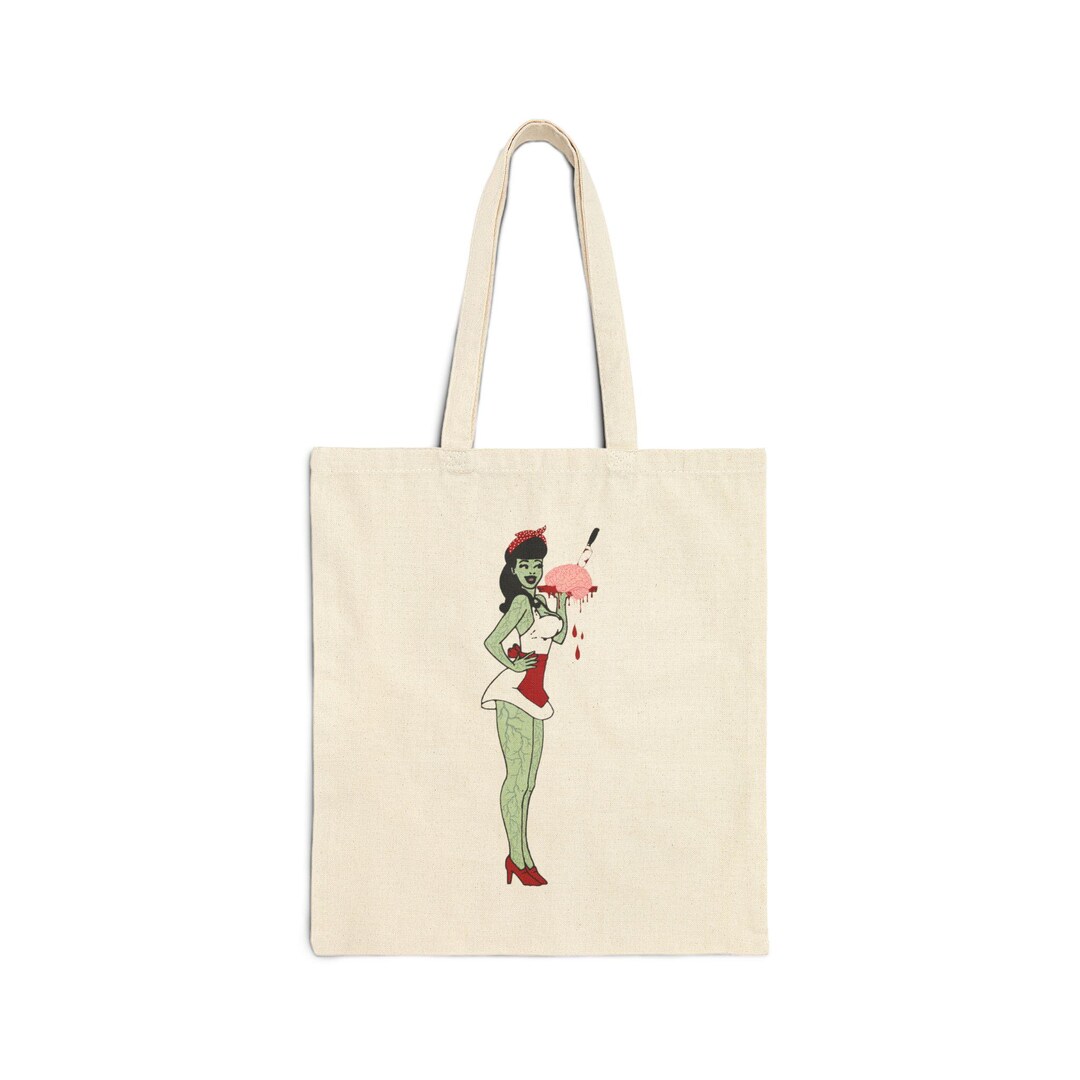 Zombie Pinup Waitress With Brains Tote Bag, Halloween, Trick or Treat ...