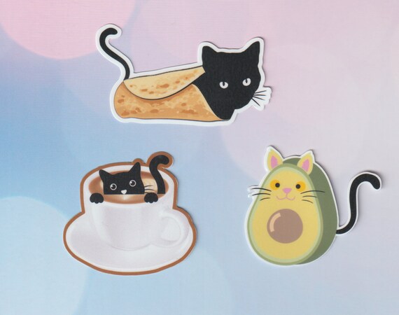 Stickers Set Catpurrccino Purrito Avocato Cat Cappuccino Cat - Etsy