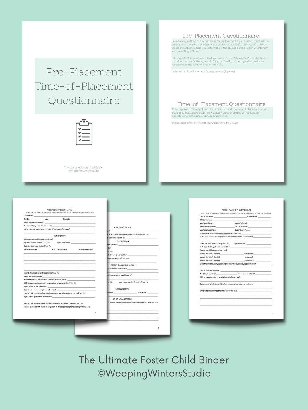 Foster Placement Questionnaire / Pre-placement Questionnaire / Time-of ...