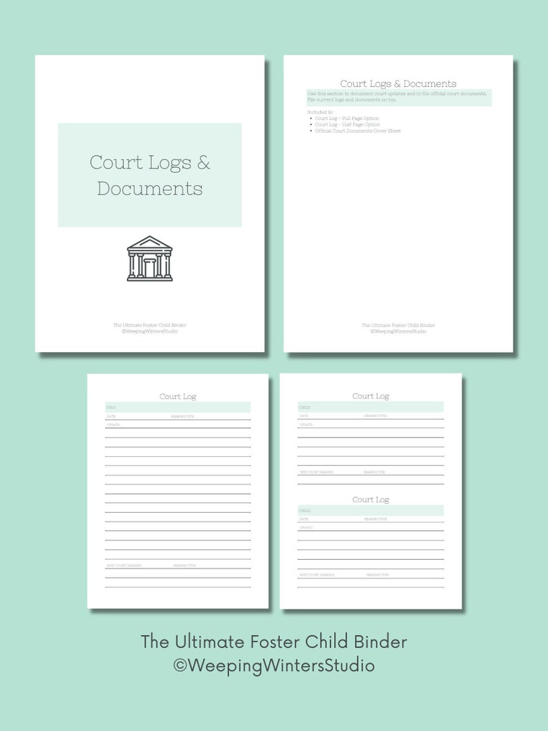 Court Log / Court Visitation Log / Foster Care Documentation / Legal ...