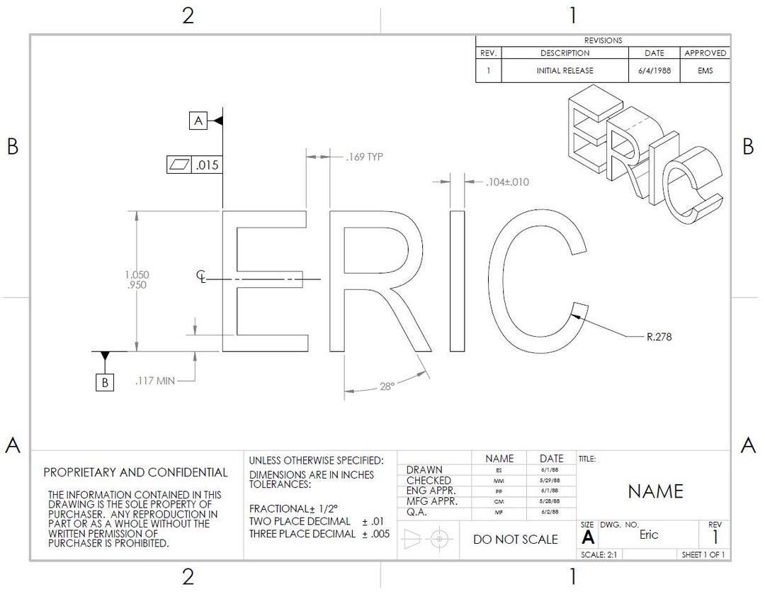CUSTOM - Engineering Name Drawing PDF - Etsy