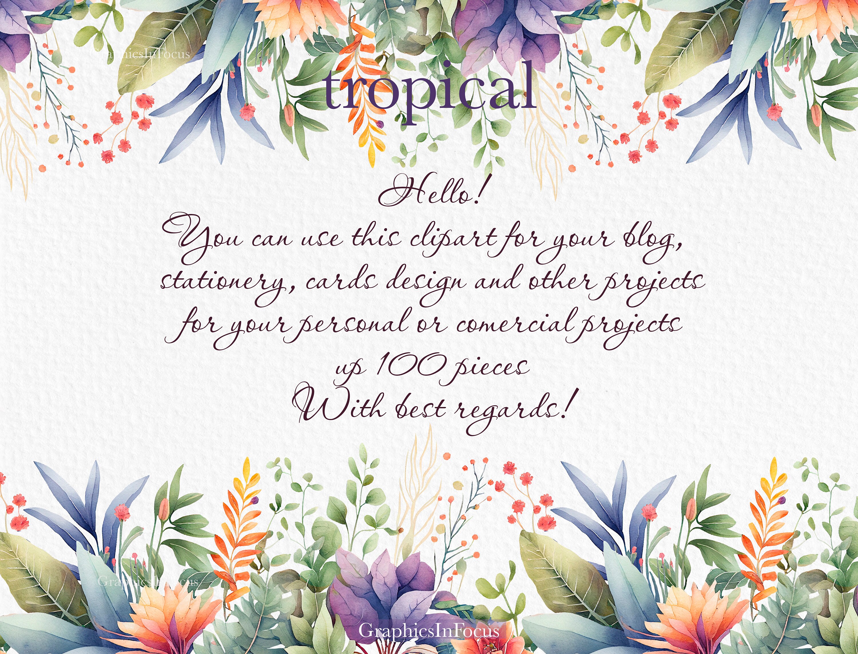 Tropical Flowers Border , Party Clipart , Watercolor Flowers , Seamless ...