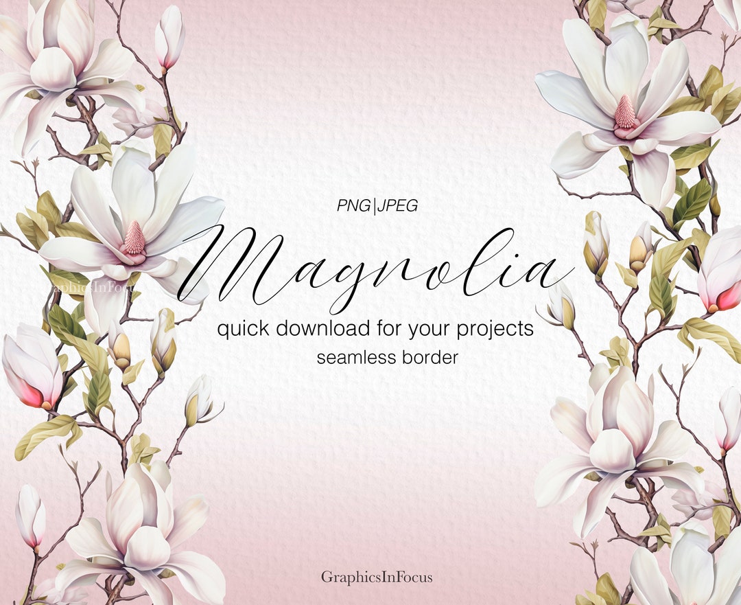 Magnolia Vertical or Horizontal Seamless Border , Magnolia Clipart ...