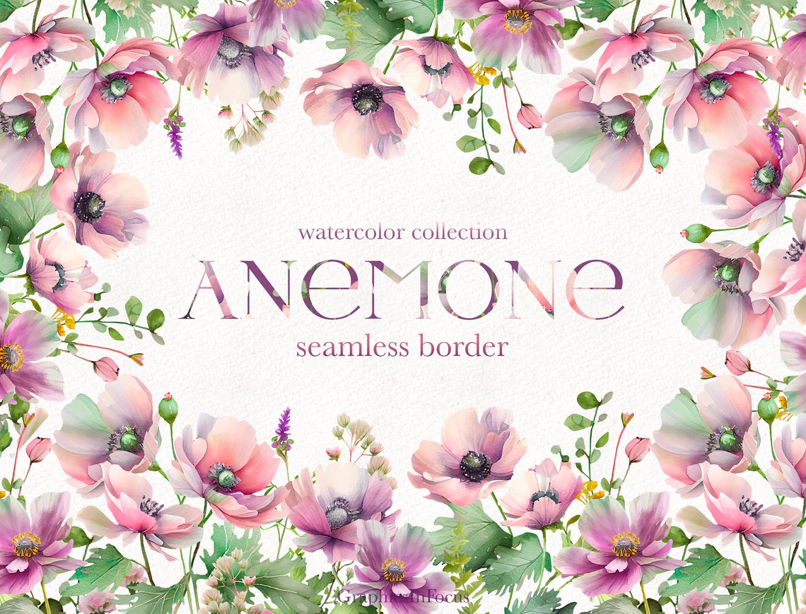 Pink Flowers Border , Spring Border , Seamless Border , Watercolor ...