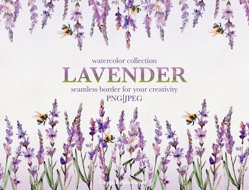 Lavender Clipart Watercolor Lavender Border Seamless - Etsy
