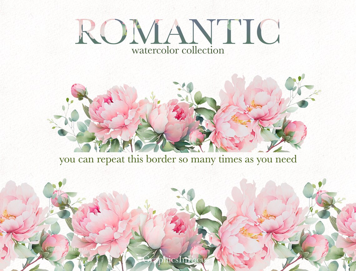 Peony Border Seamless Flowers Border Watercolor Flowers - Etsy