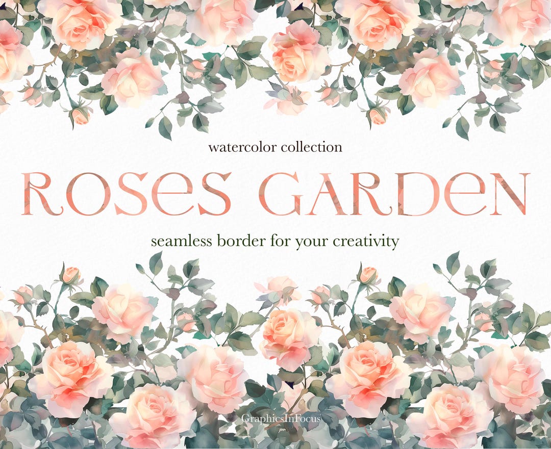 Watercolor Roses Seamless Border Clipart (PNG, JPEG) - Etsy