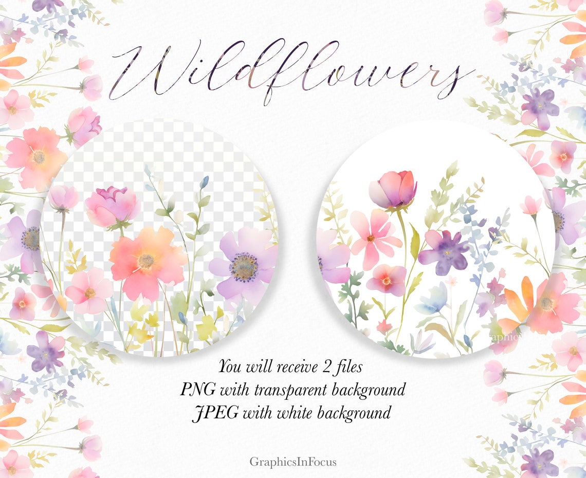 Summer Wildflowers Border , Seamless Border , Watercolor Clipart ...