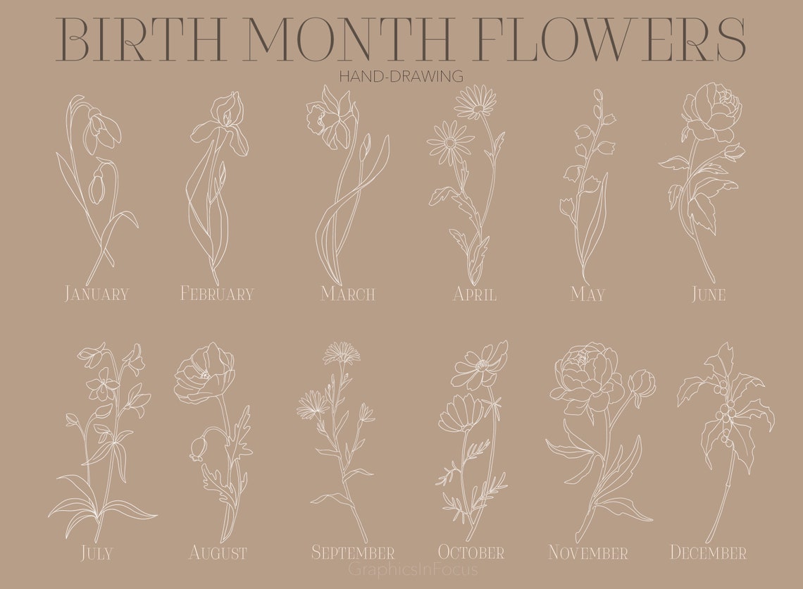 Birth Month Flowers Bundle , Easy Download, High Resolution , Black and ...