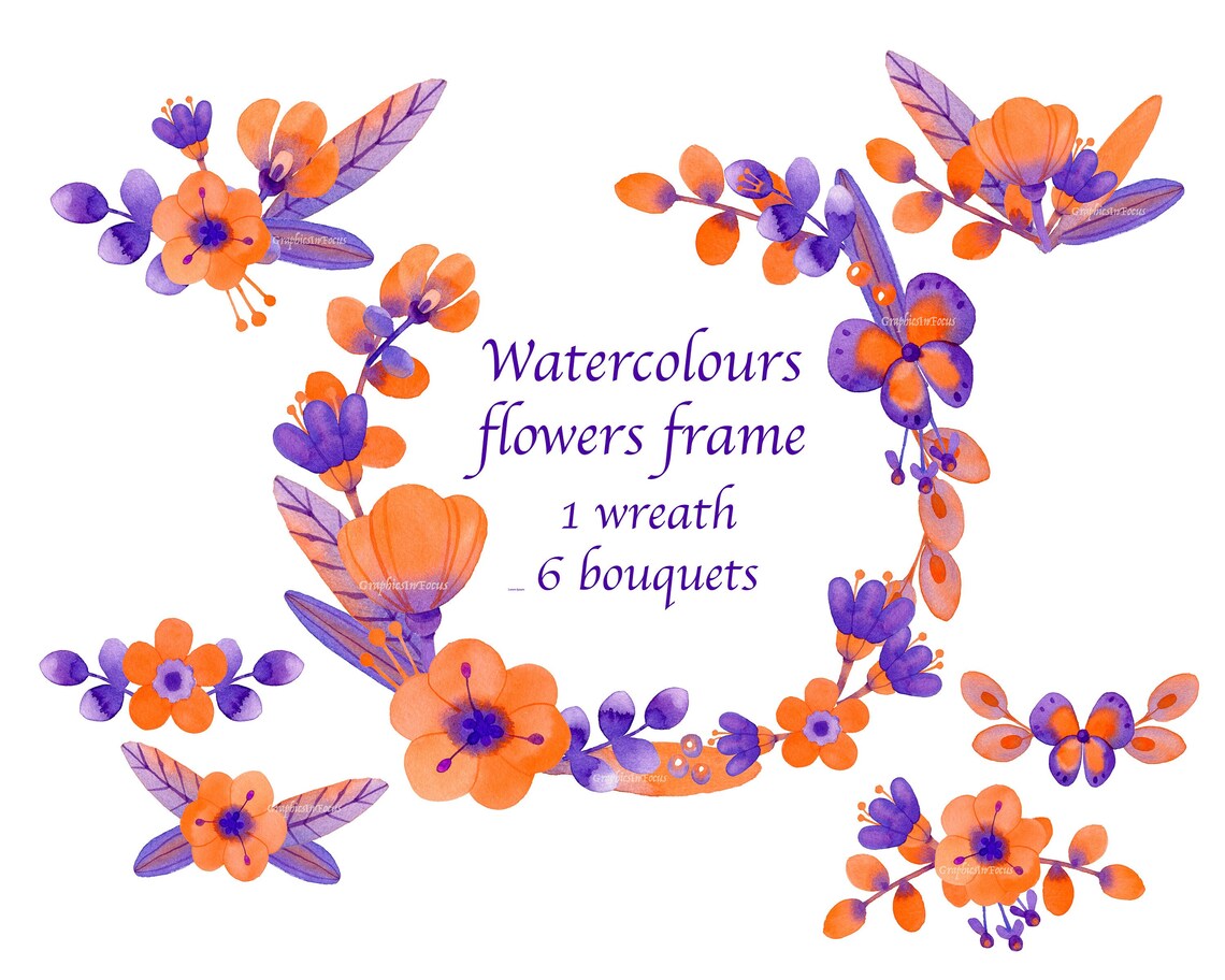 Watercolor Frame Clipart Flowers Clipart Watercolor | Etsy
