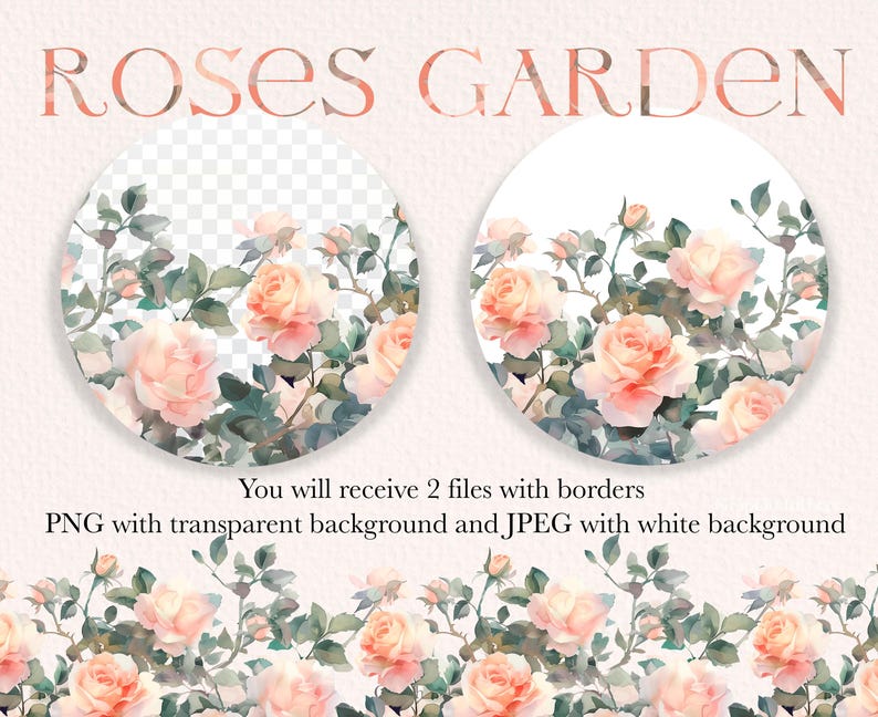 Watercolor Roses Seamless Border Clipart (PNG, JPEG) - Etsy