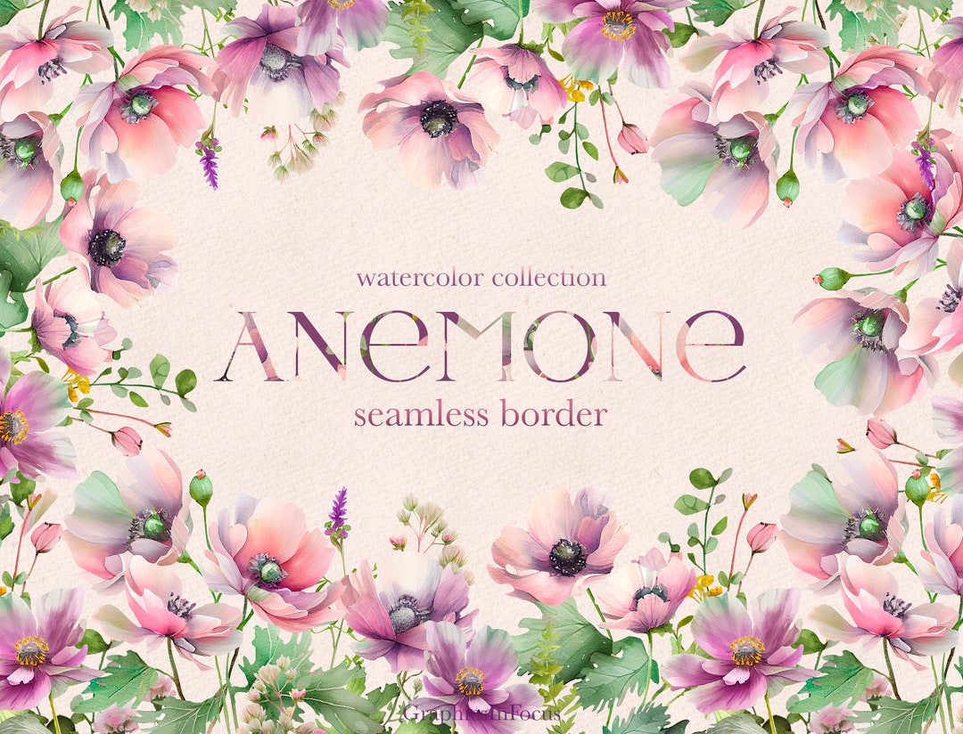 Pink Flowers Border , Spring Border , Seamless Border , Watercolor ...