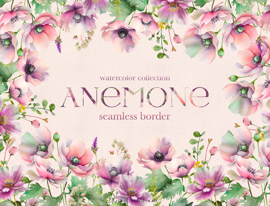 Pink Flowers Border , Spring Border , Seamless Border , Watercolor ...