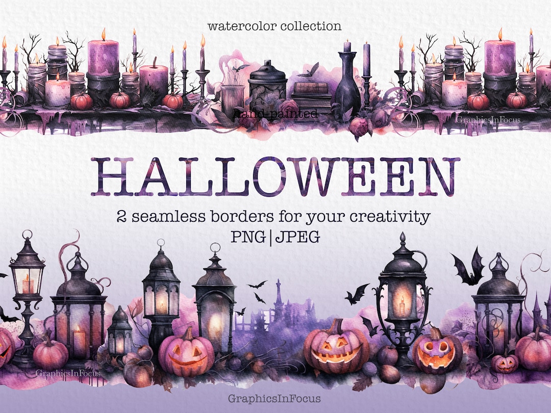 Halloween Clipart , 2 Seamless Borders , Transparent Background ...