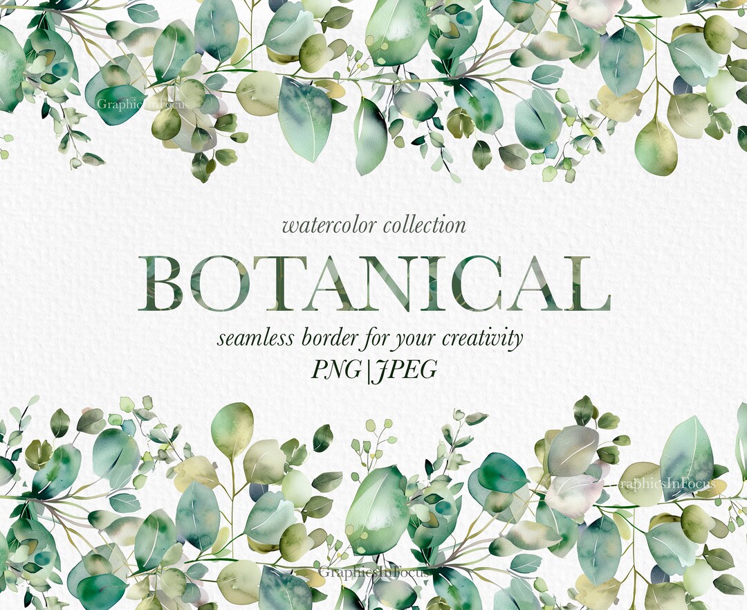 Botanical Watercolor Border, Greenery Clipart , Watercolor Clipart ...
