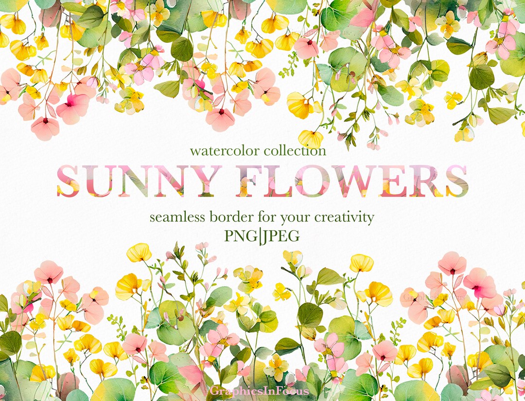 Spring Flowers Border , Seamless Border , Watercolor Flowers Clipart ...