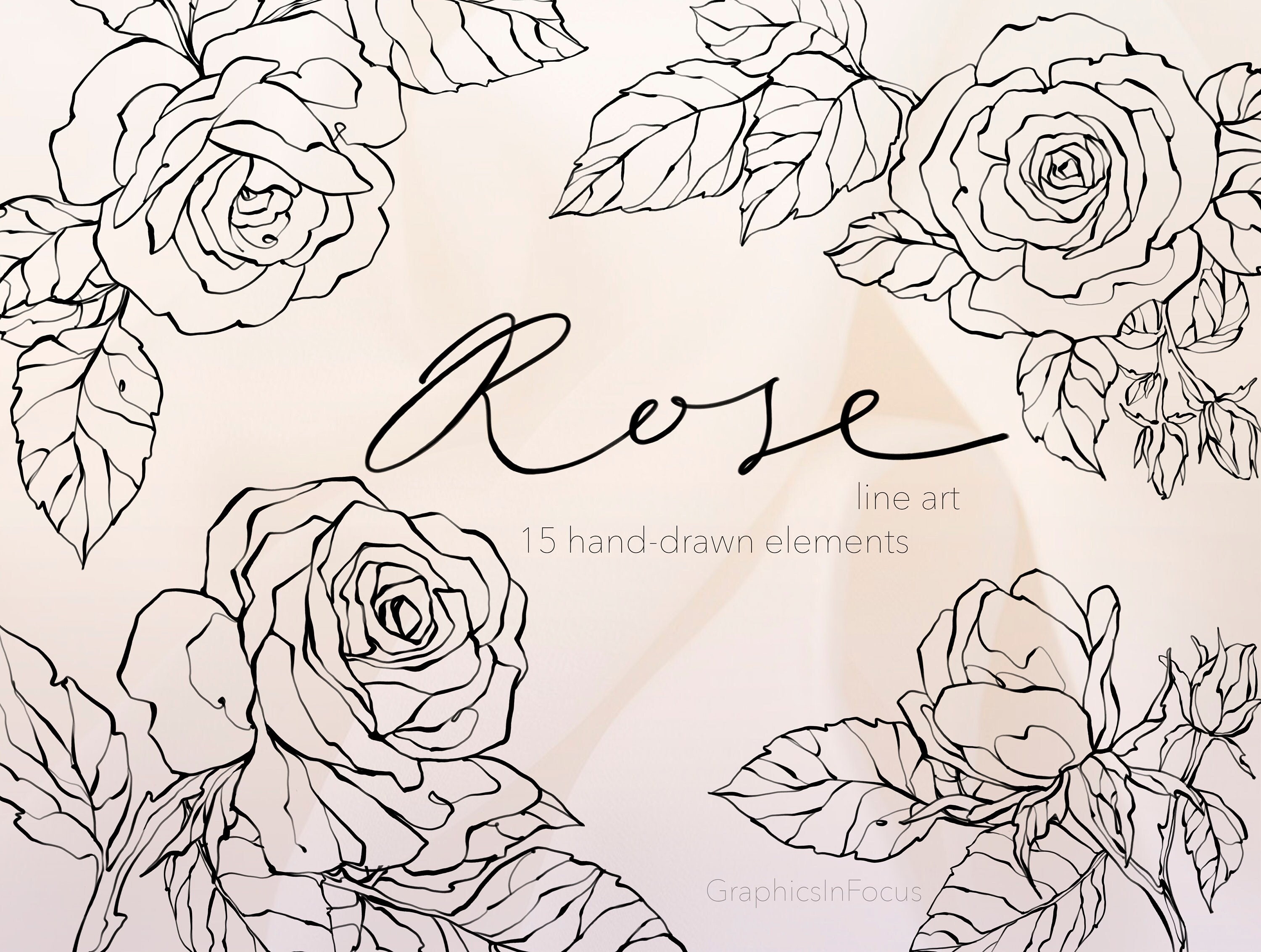 Rose Flower Hand Drawn Clipart , Roses Seamless Drawing , Leaves ...