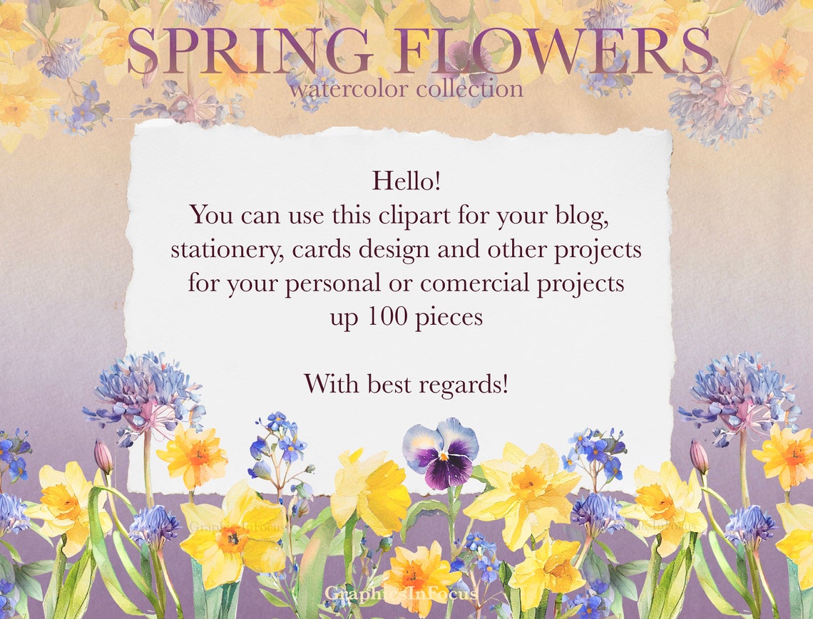 Spring Flowers Border Flowers Clipart Watercolor Clipart - Etsy
