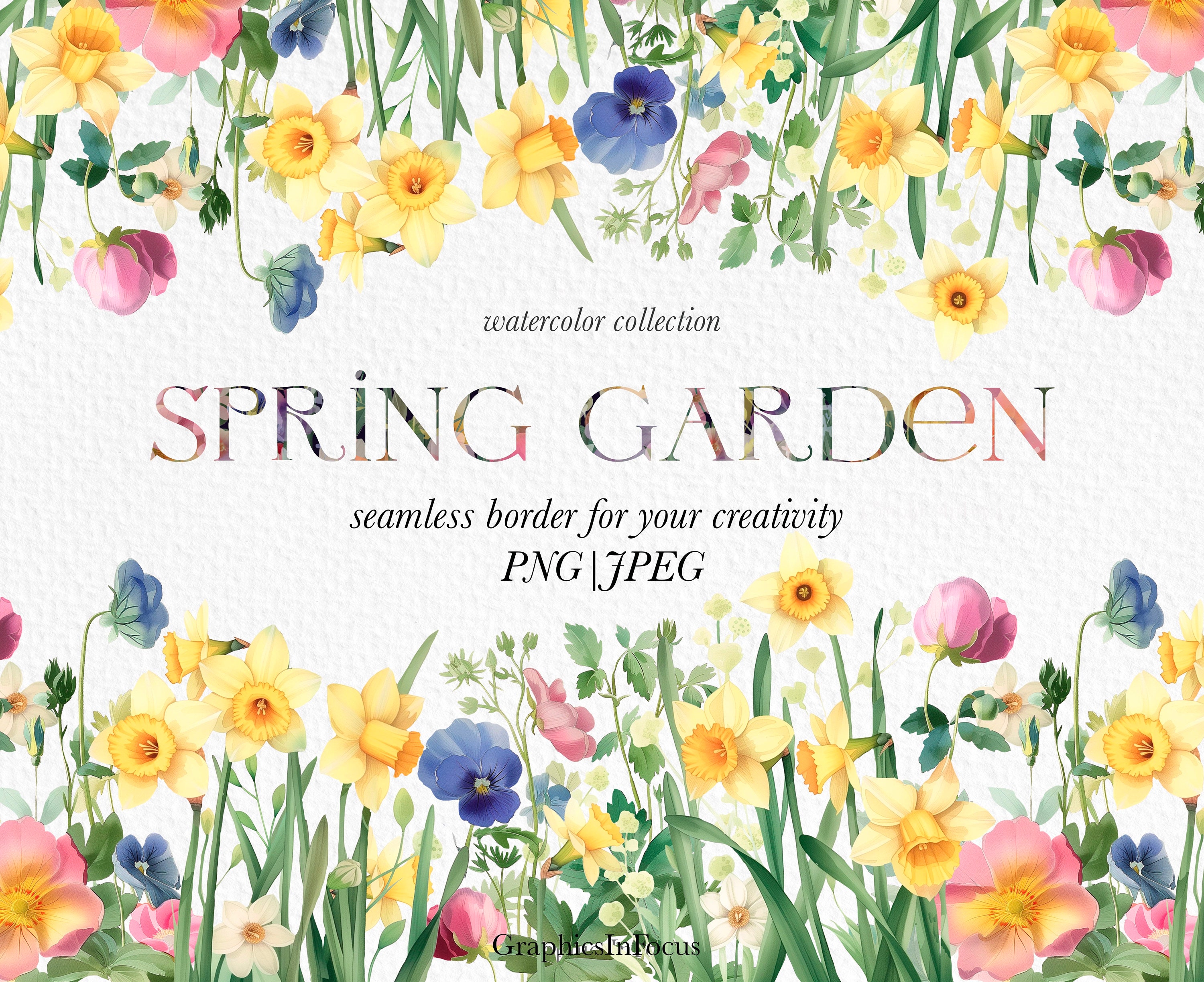 Spring Flowers Seamless Border , Flowers Clipart , Watercolor Style ...