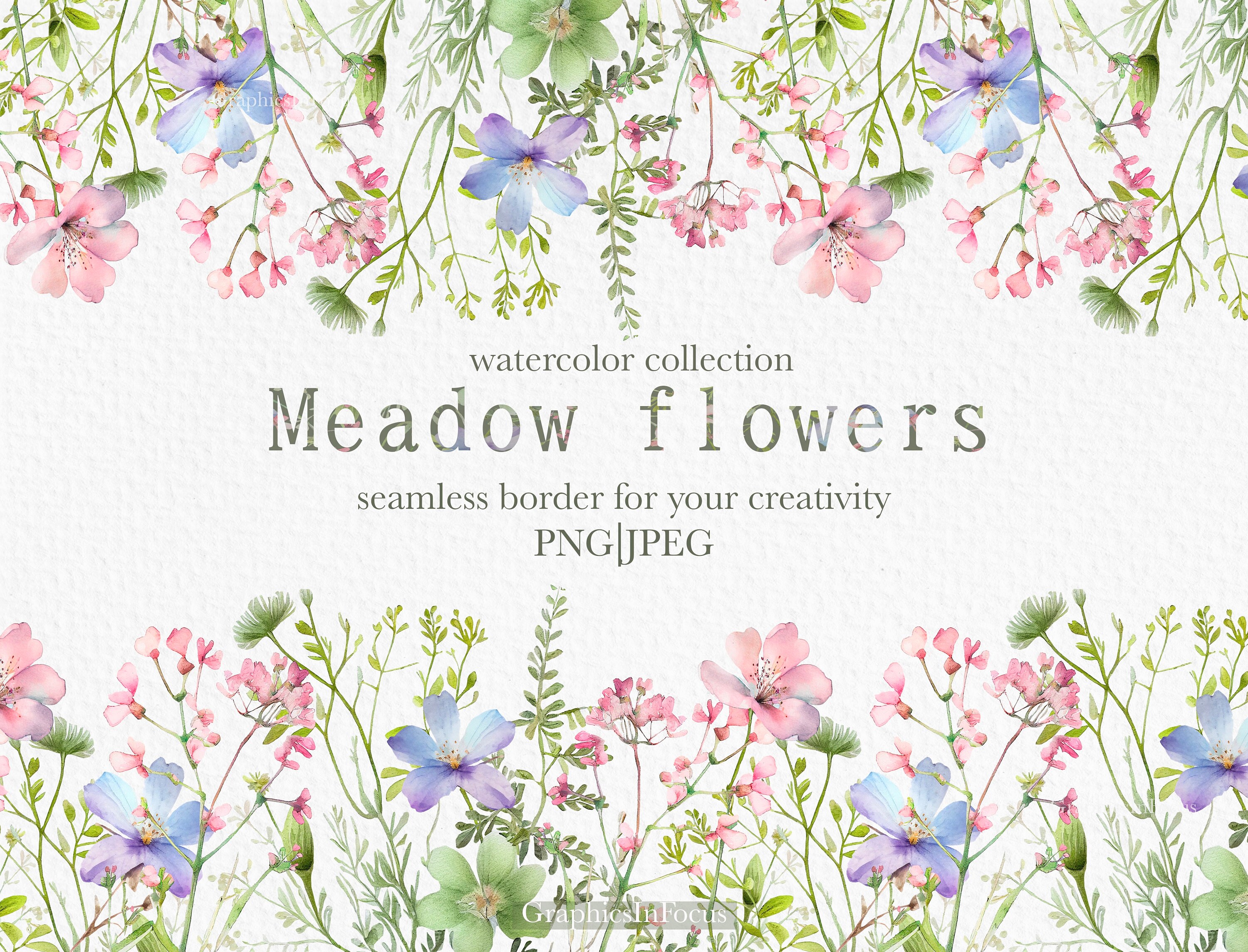 Meadow Flowers Clipart , Seamless Border , Watercolor Flowers Clipart ...