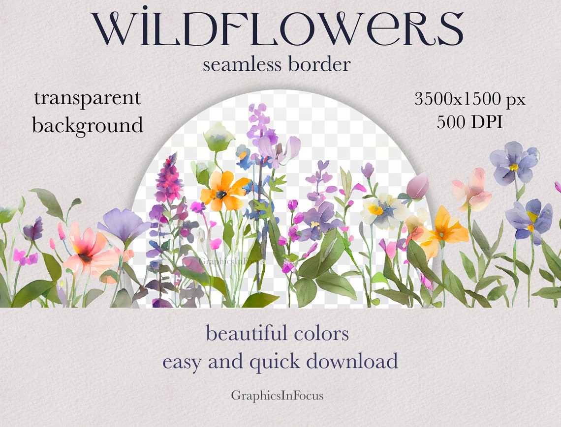 Wildflowers Border Seamless Border Watercolor Flowers - Etsy