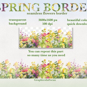 Spring Flowers Border , Seamless Border , Watercolor Flowers Clipart ...