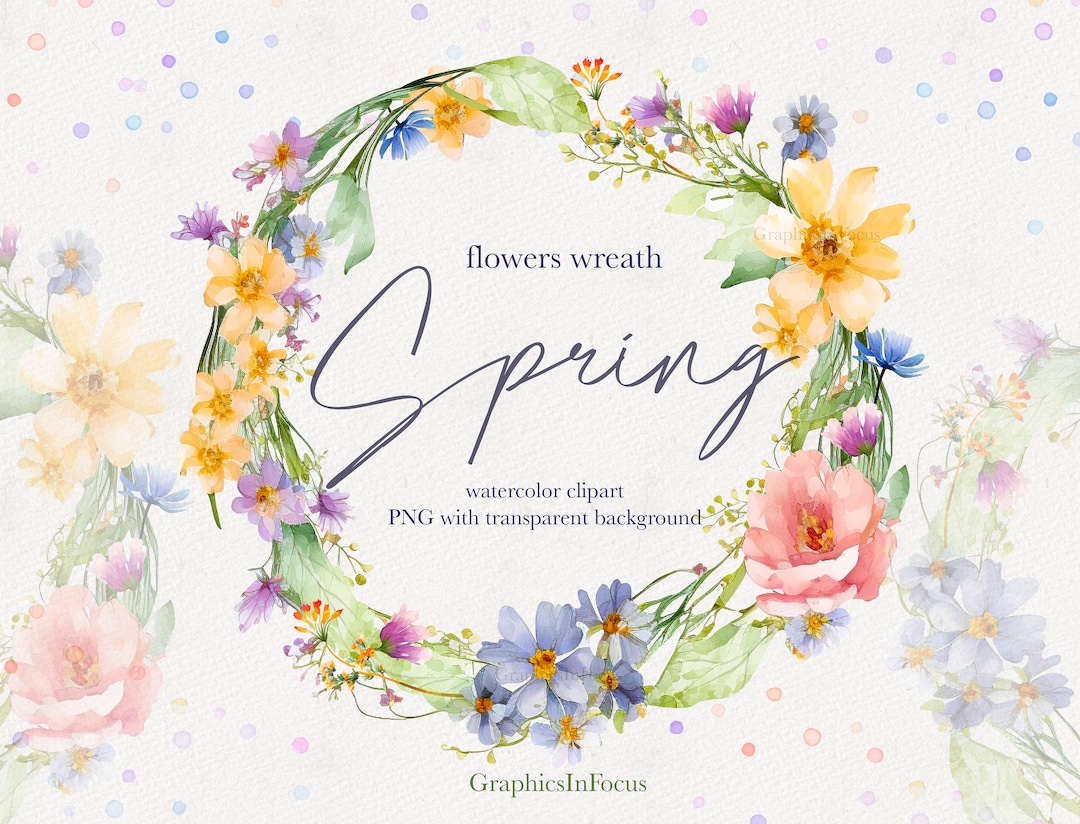 Spring Flowers Wreath , Watercolor Clipart , PNG File Transparent ...