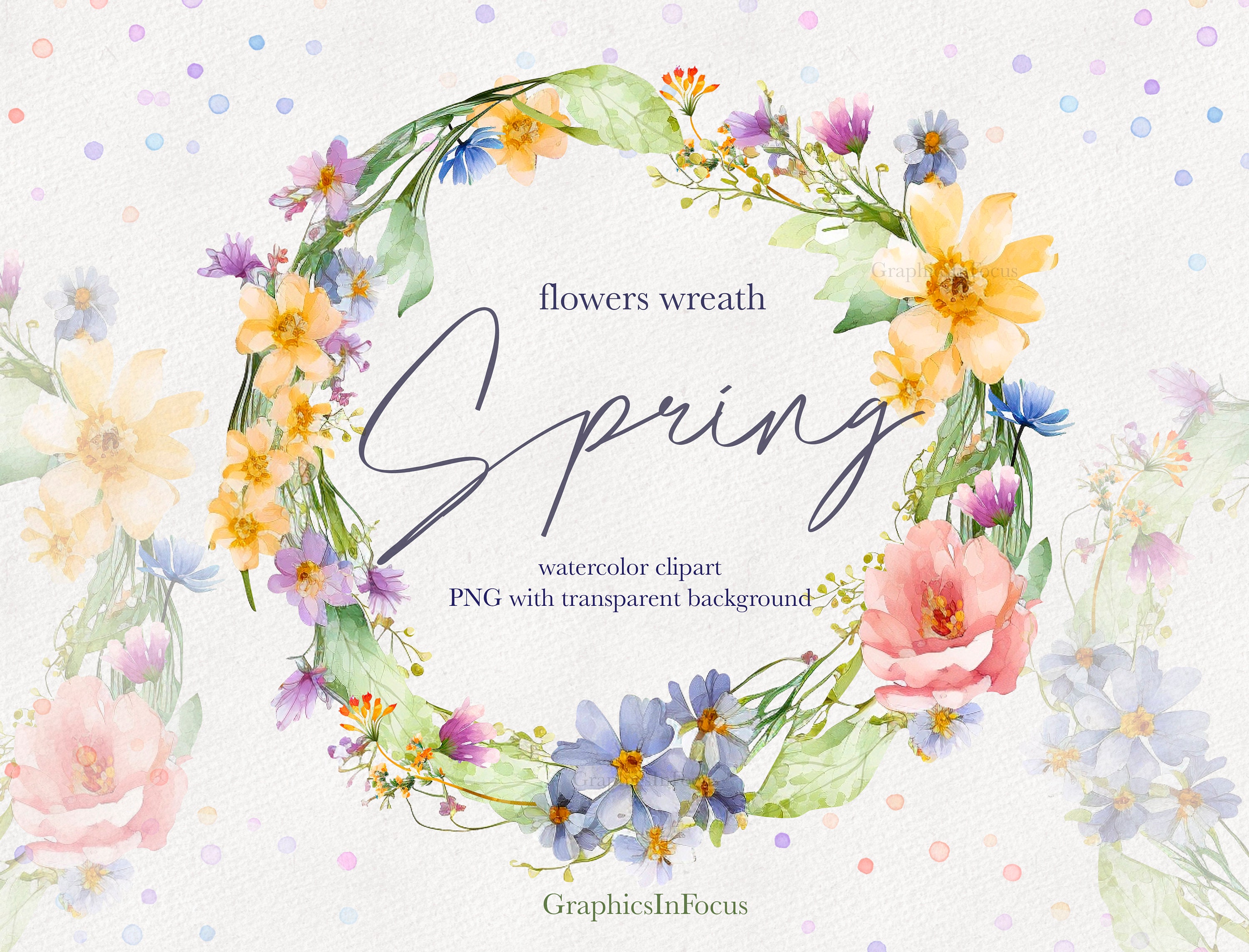 Spring Flowers Wreath , Watercolor Clipart , PNG File Transparent ...