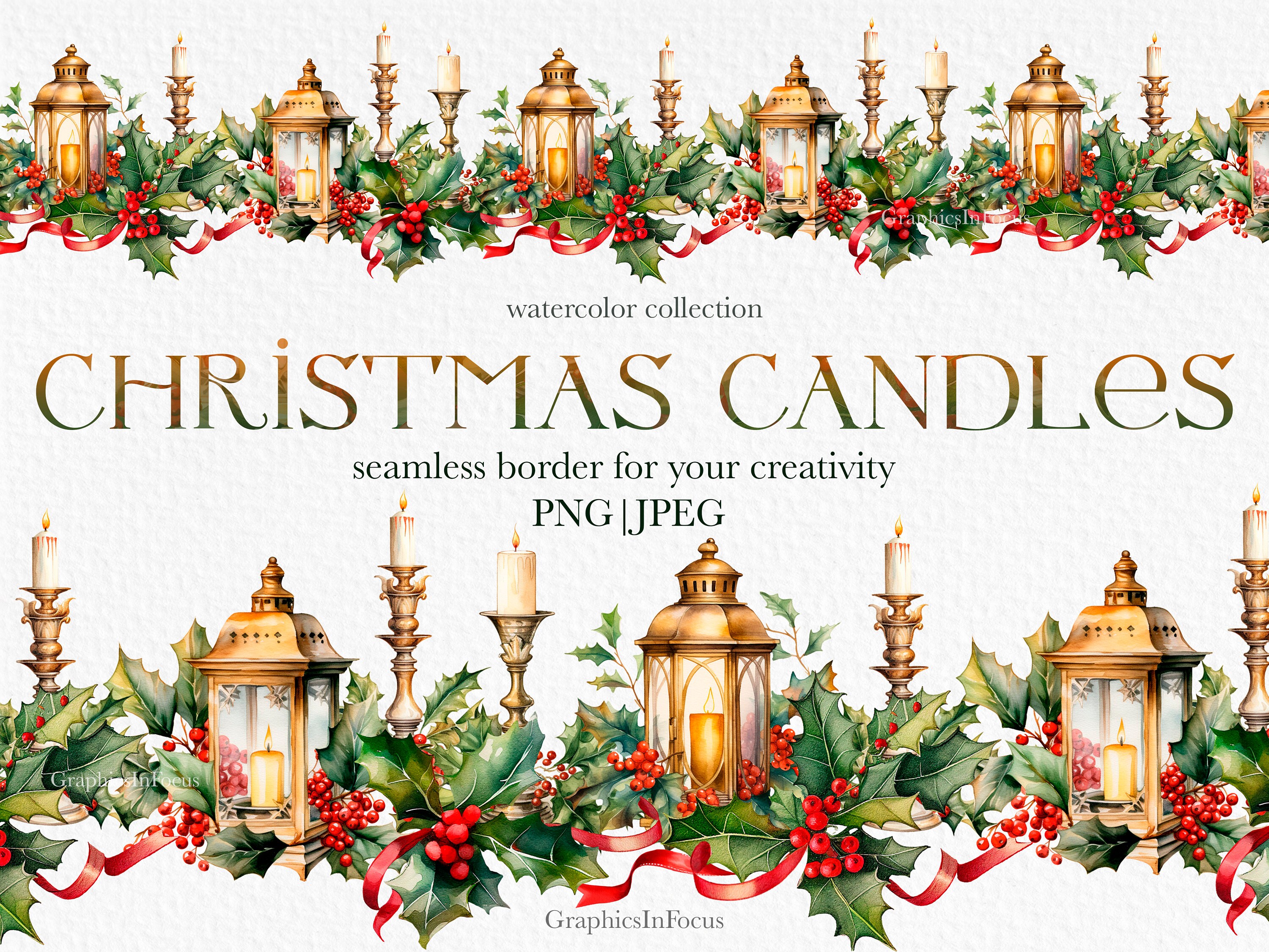 Christmas Border With Holly and Candles, Seamless Border, Holly Clipart ...