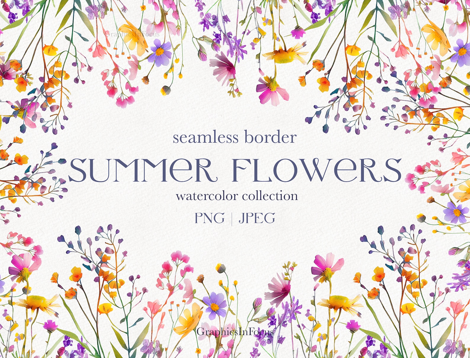 Wildflowers Border Flowers Seamless Border Watercolor - Etsy