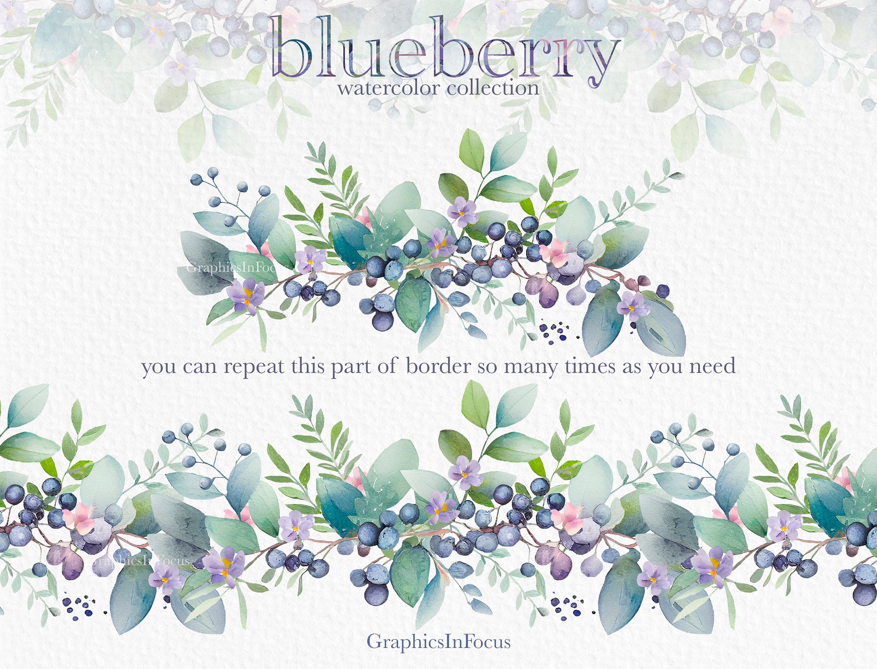 Blueberry Flowers Border ,watercolor Clipart , Watercolor Flowers ...