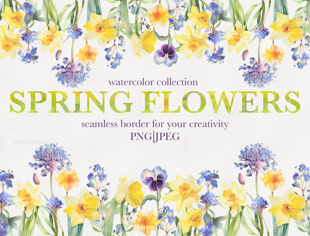 Spring Flowers Border , Flowers Clipart , Watercolor Clipart , Daffodil ...