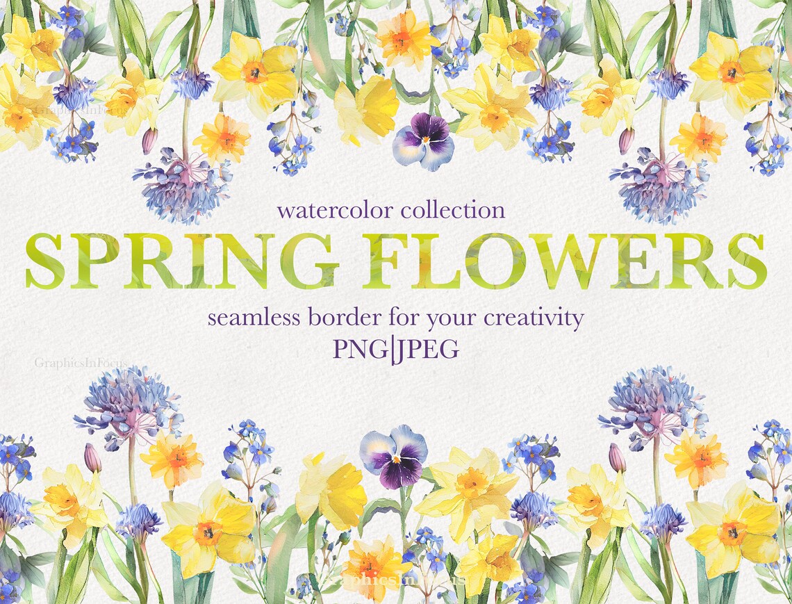 Spring Flowers Border Flowers Clipart Watercolor Clipart - Etsy