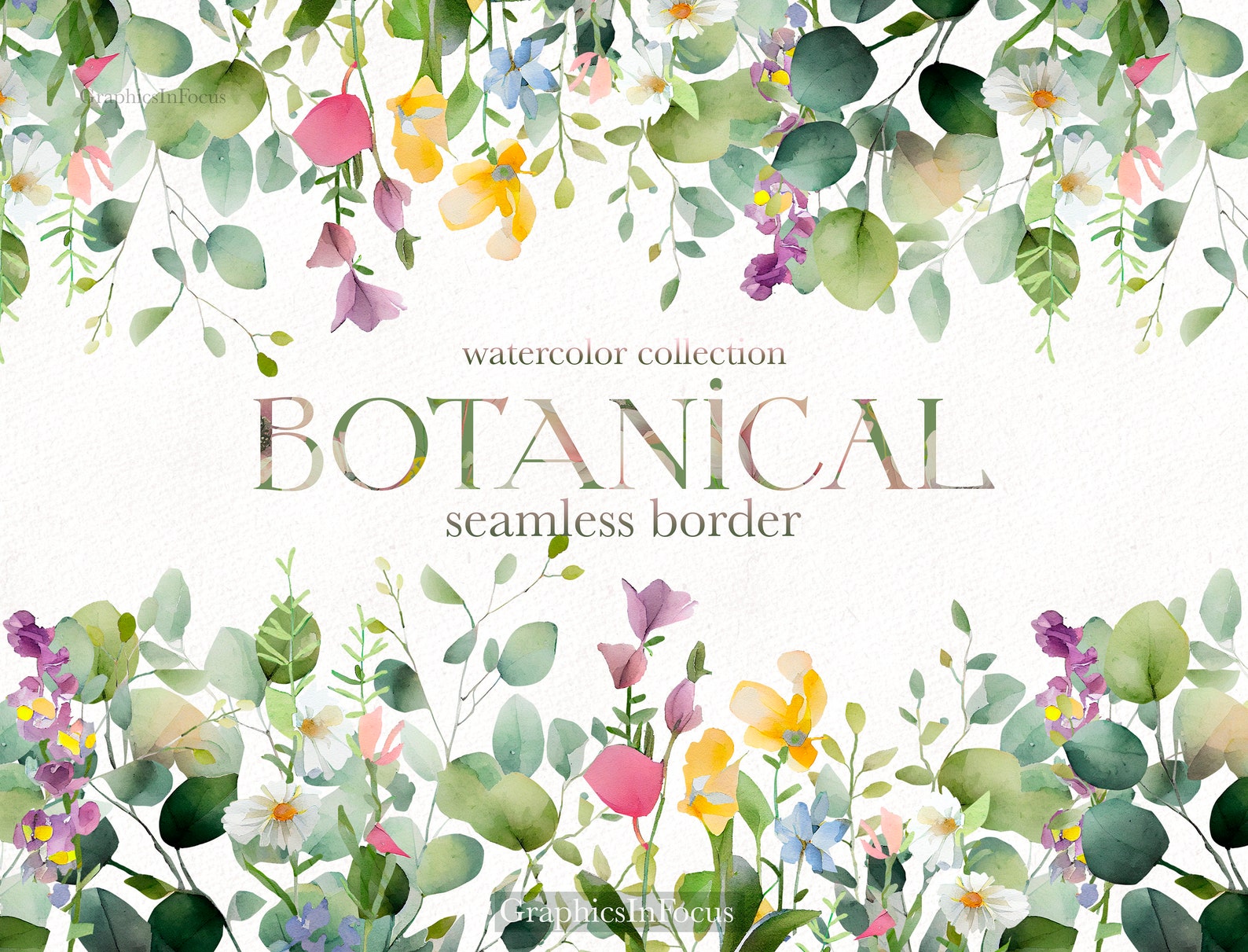 Watercolor Botanical Flower Border: Seamless Floral Clipart (digital ...