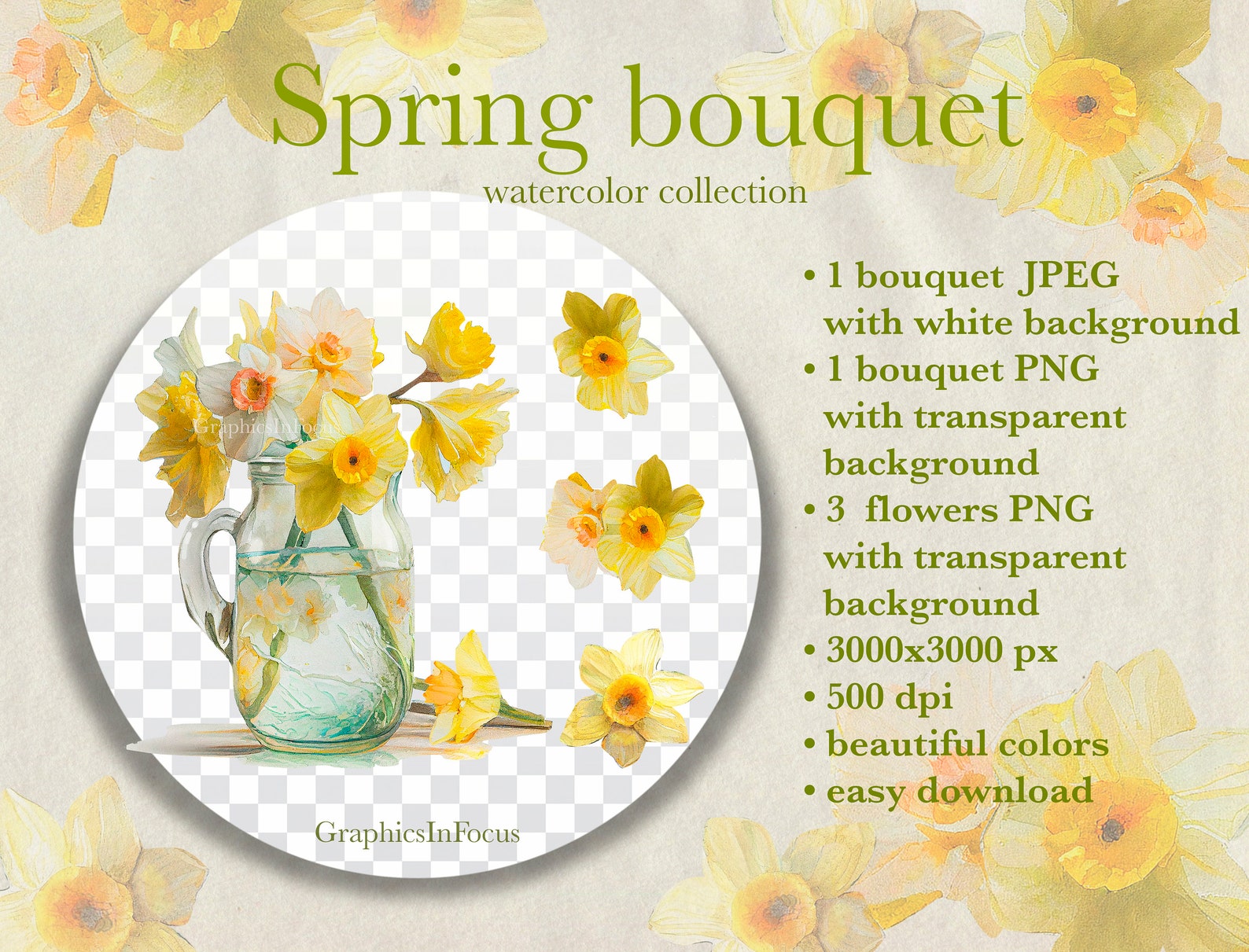 Daffodil Flowers Clipart , Watercolor Drawings , Daffodils Bouquet ...