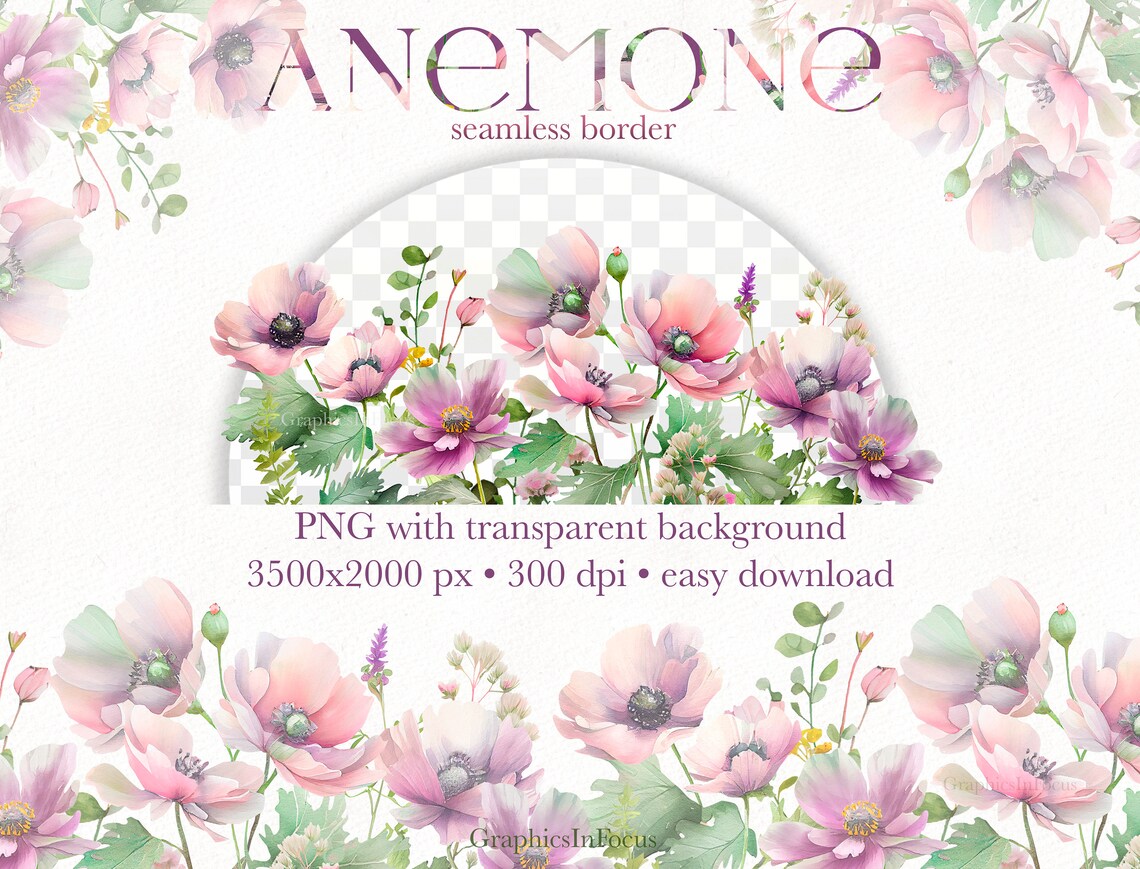 Pink Flowers Border , Spring Border , Seamless Border , Watercolor ...