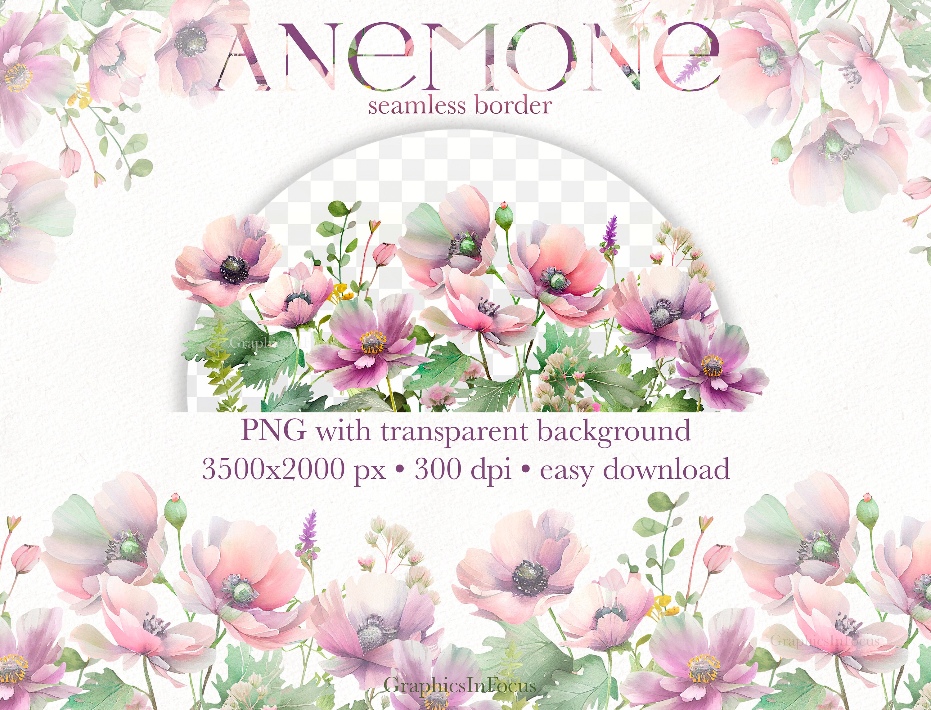 Pink Flowers Border , Spring Border , Seamless Border , Watercolor ...