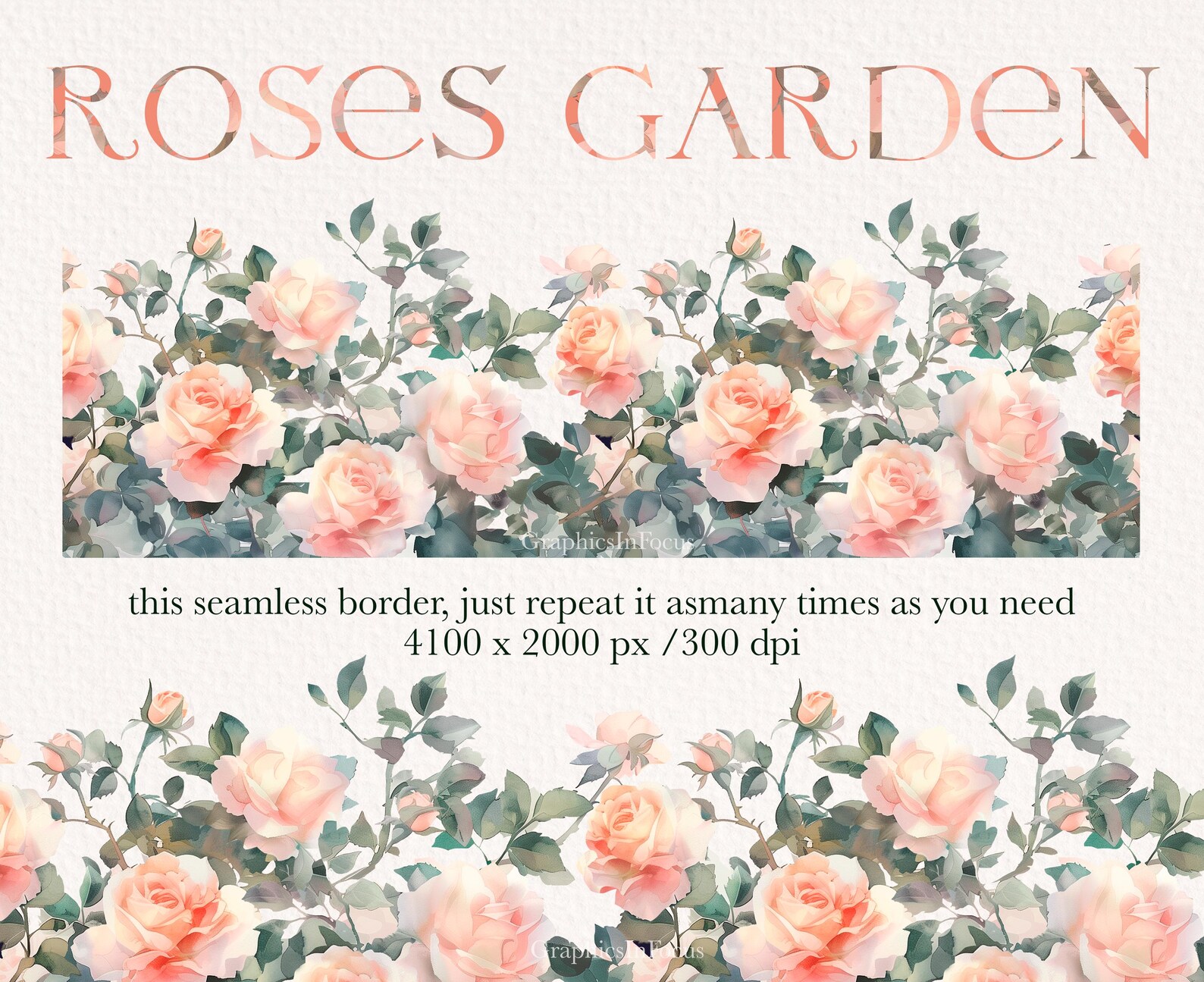 Watercolor Roses Seamless Border Clipart (PNG, JPEG) - Etsy