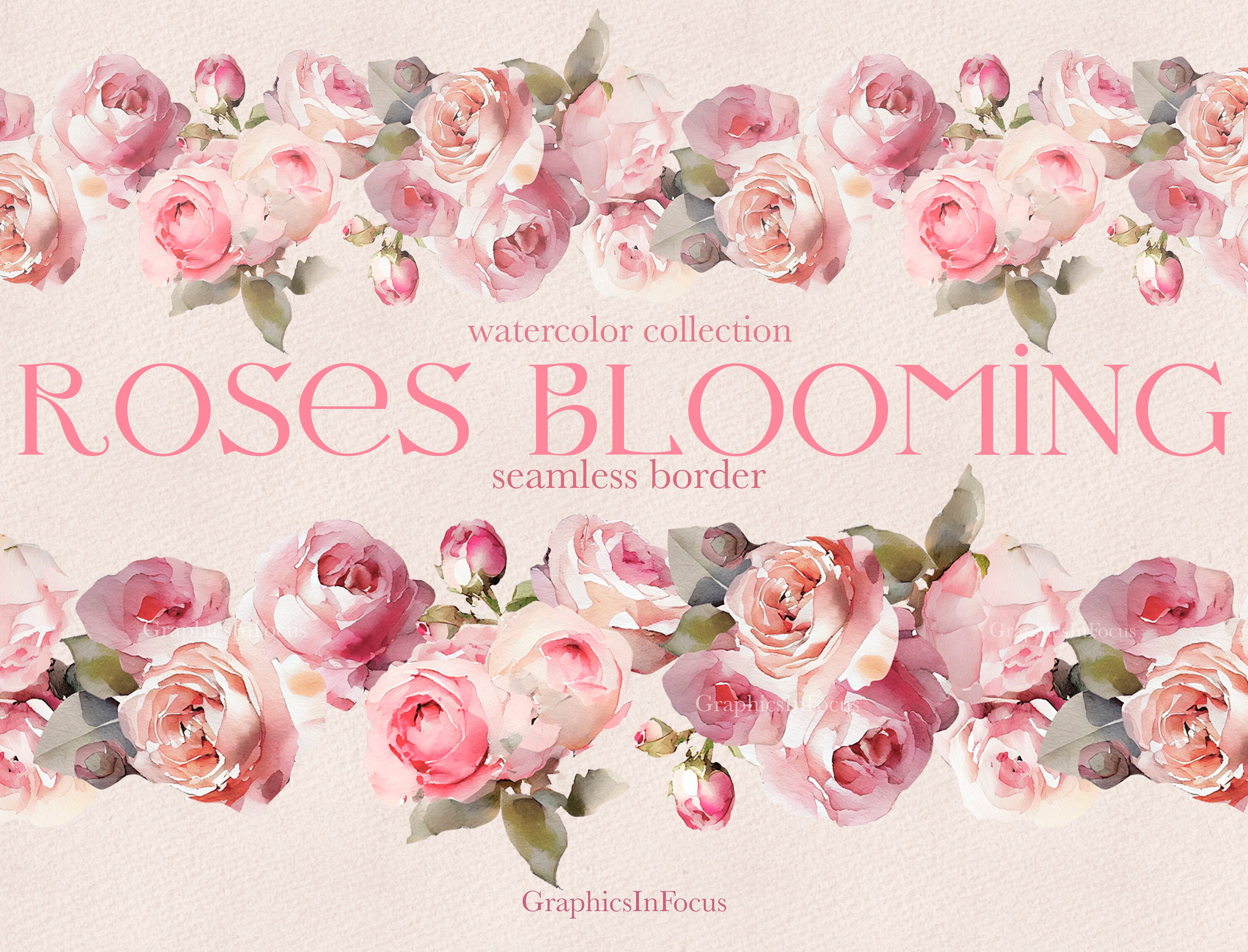 Seamless Roses Border Clipart , Watercolor Clipart , Pink Roses Border ...