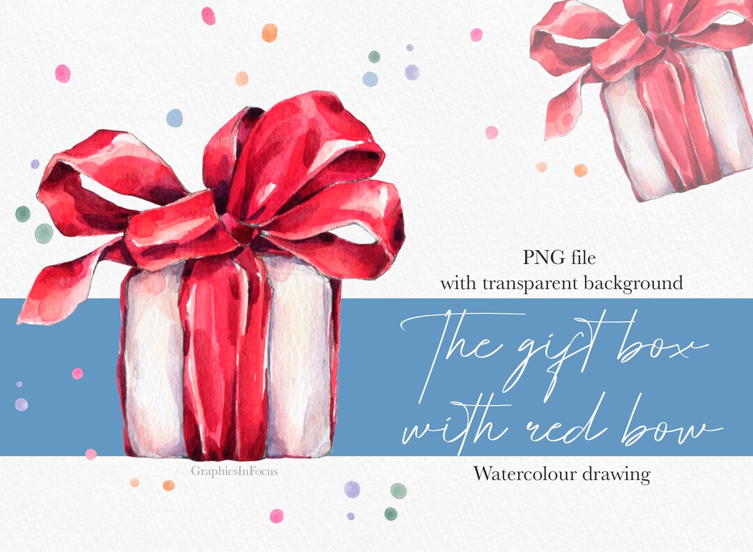 Watercolor Gift Box Clipart: Red Bow Present (PNG) - Etsy