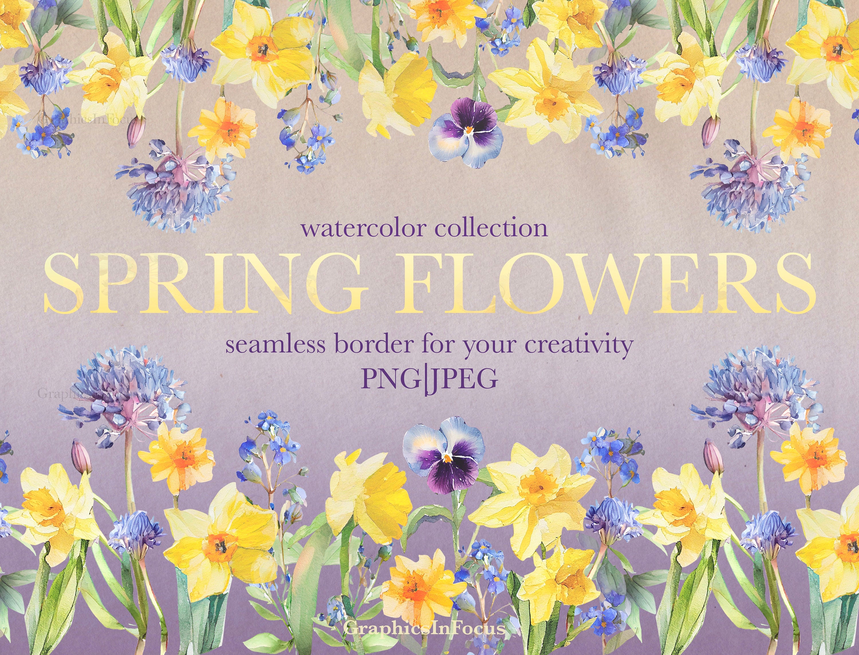 Spring Flowers Border Flowers Clipart Watercolor Clipart - Etsy