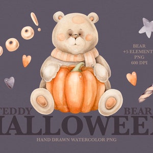 Halloween Clipart , Bear Watercolor , Hand Drawing, Teddy Bear Clipart ...