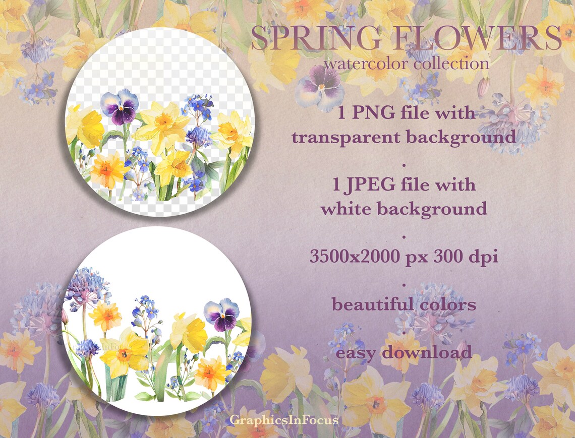 Spring Flowers Border Flowers Clipart Watercolor Clipart - Etsy