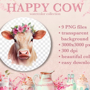 Happy Cow Clipart Milk Clipart Watercolor Clipart - Etsy UK