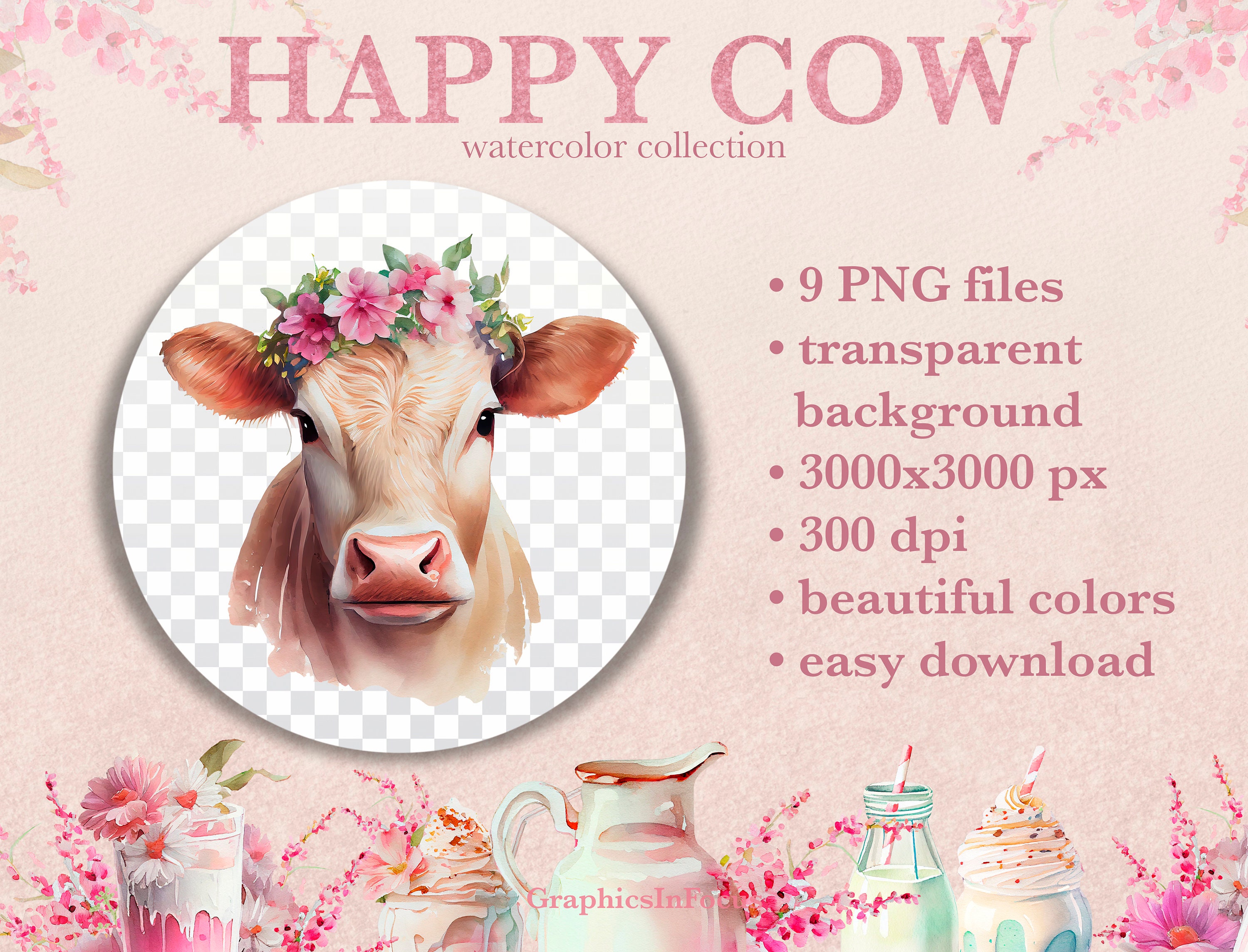 Happy Cow Clipart Milk Clipart Watercolor Clipart - Etsy
