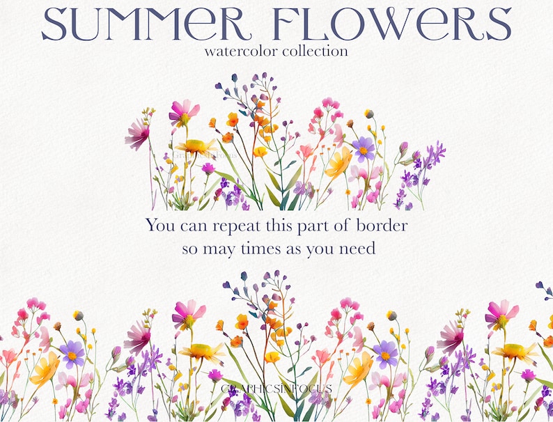 Wildflowers Border Flowers Seamless Border Watercolor - Etsy