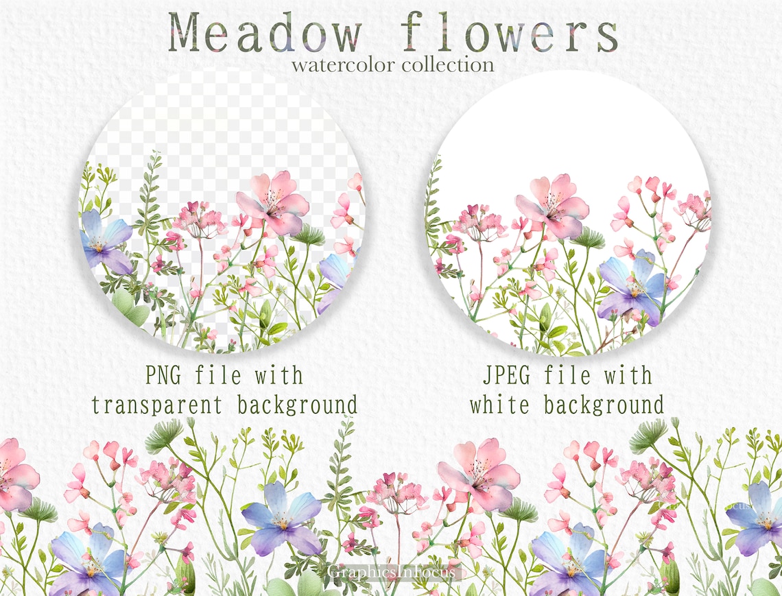 Meadow Flowers Clipart Seamless Border Watercolor Flowers - Etsy UK