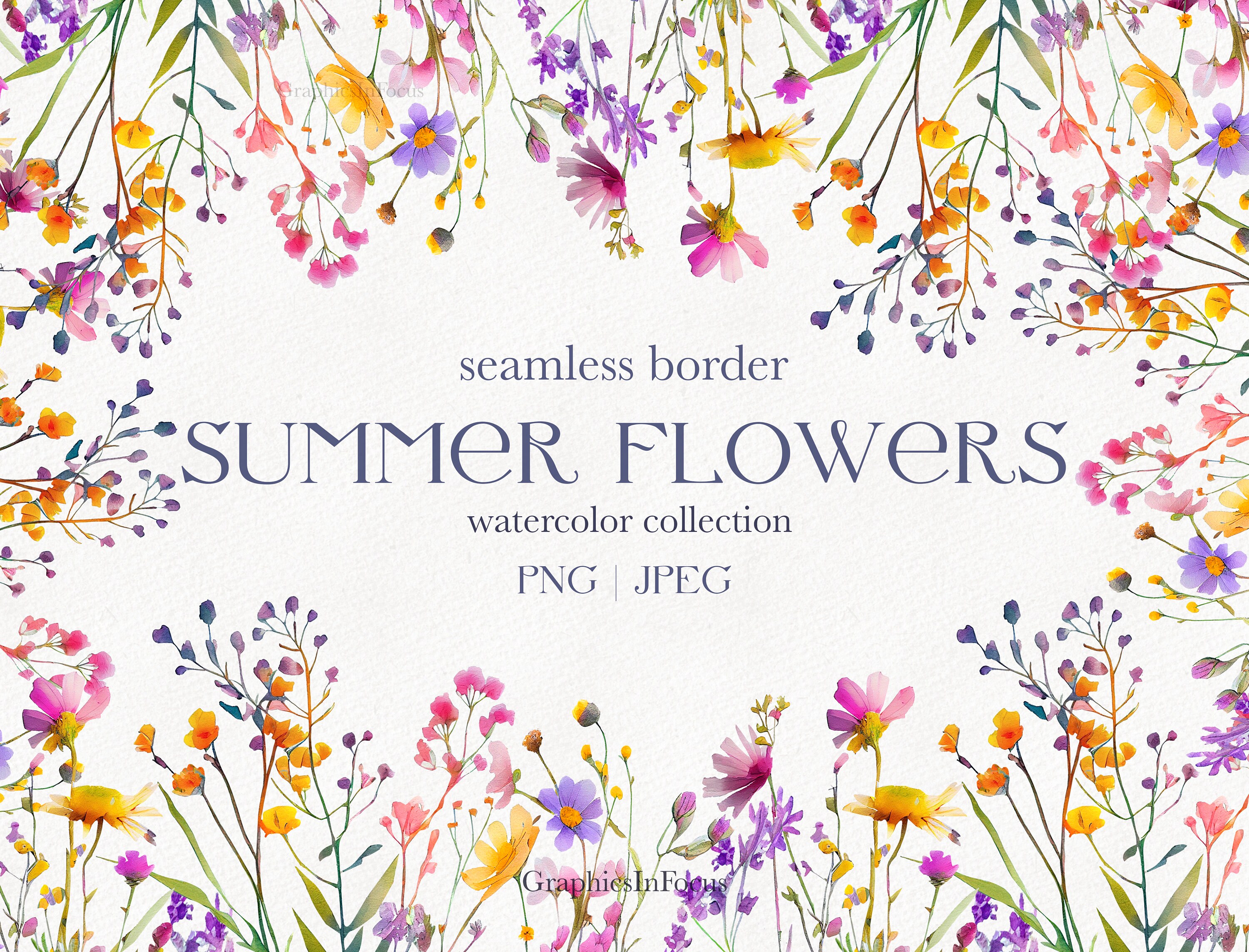 Wildflowers Border Flowers Seamless Border Watercolor - Etsy
