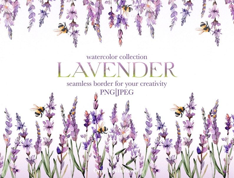 Lavender Clipart Watercolor Lavender Border Seamless - Etsy